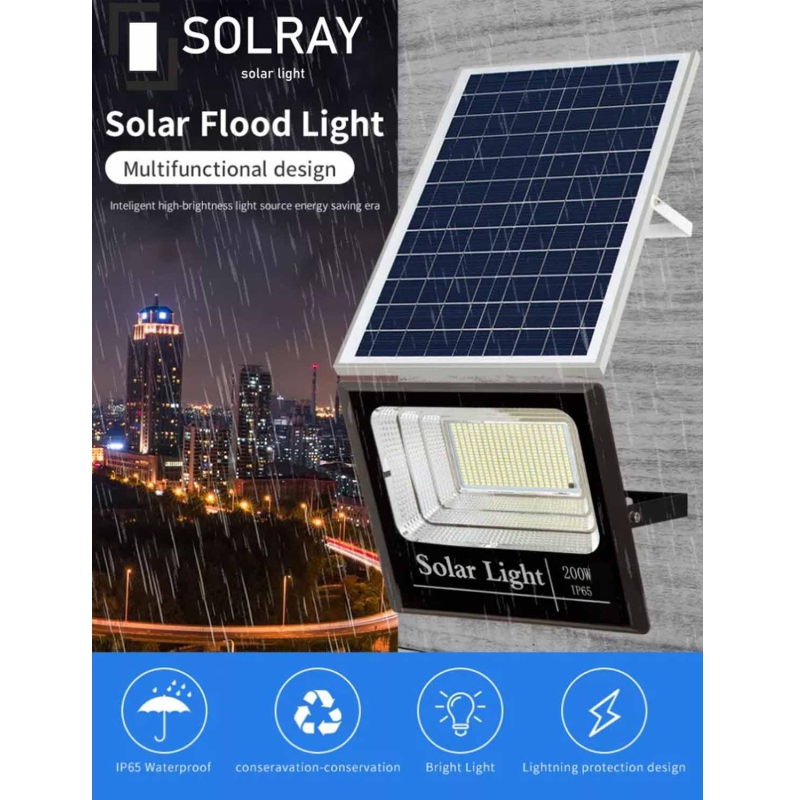 Ηλιακός Προβολέας LED 200W Solray S01C-200W 6500K Ψυχρό λευκό με ...