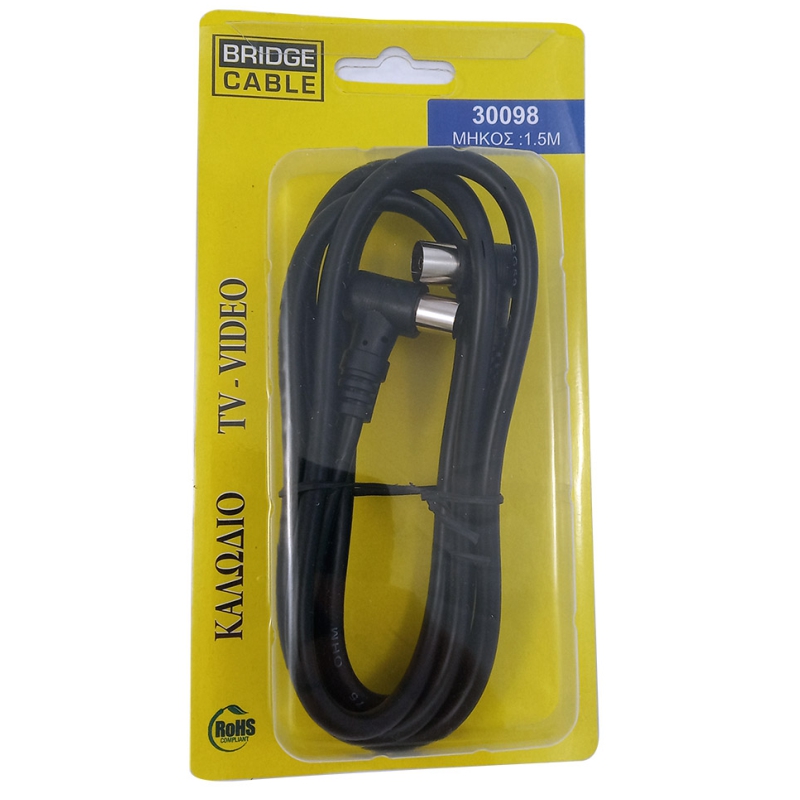 Καλώδιο RF TV Αρσενικό - TV θηλυκό Bridge Cable 30098C 10m Γωνιακό Μαύρο